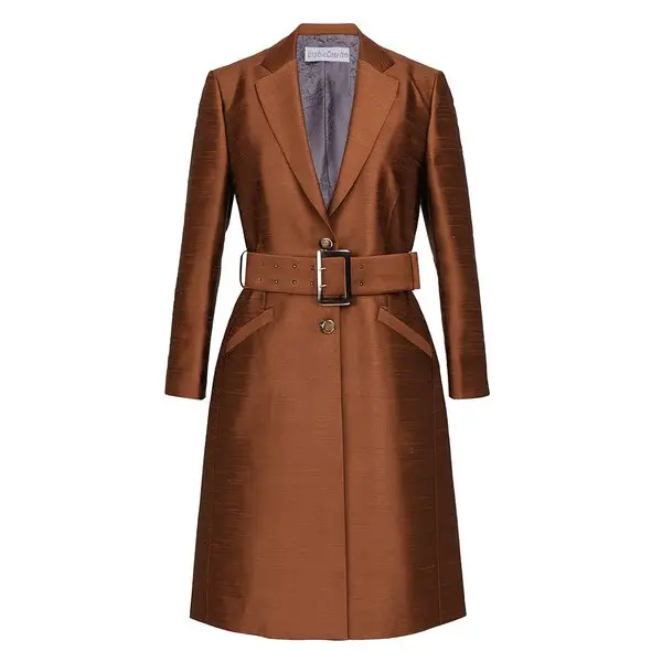 RICHA SHARMA Handcrafted Tailored Silk Coat - Brown/gold/black