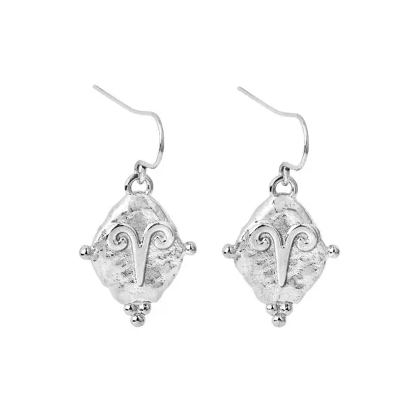 SEVEN SAINTS Aries Vintage Style Dangle Earrings - Silver