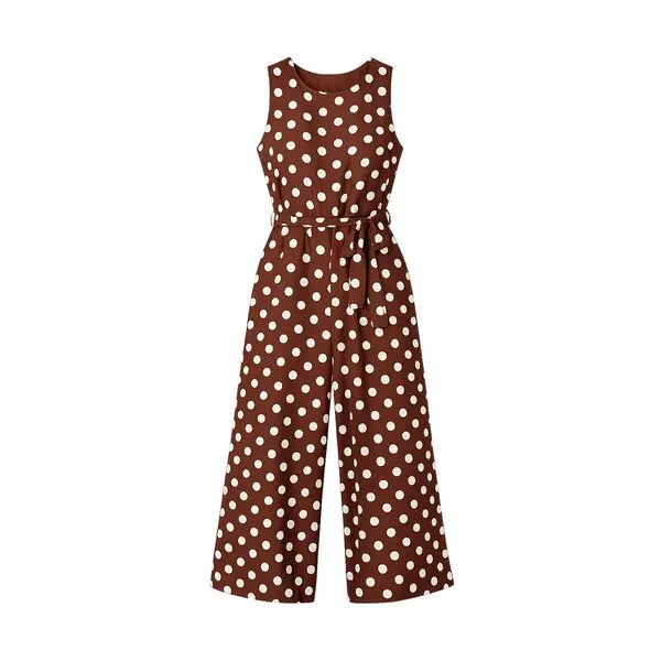 YUMI Polka Dot Culotte Jumpsuit - Brown