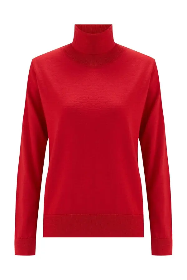 PERALUNA Valeria Fine Knit Turtleneck Pullover - Red