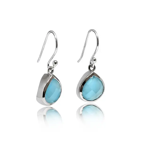 THE JEWELLERY STORE LONDON Aqua Chalcedony Earrings - Silver/blue