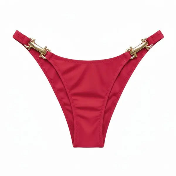 ACQUA PURA Coco Bikini Bottom With Gold Buckles - Red