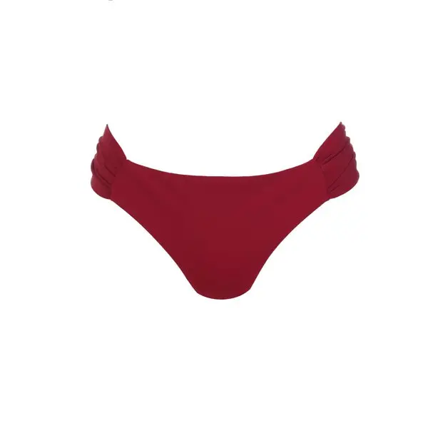 LULA-RU Ruched Low Rise Bikini Bottoms - Red