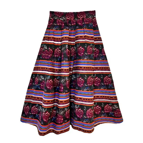 L2R THE LABEL Floral Print Midi Skirt - Blue/red