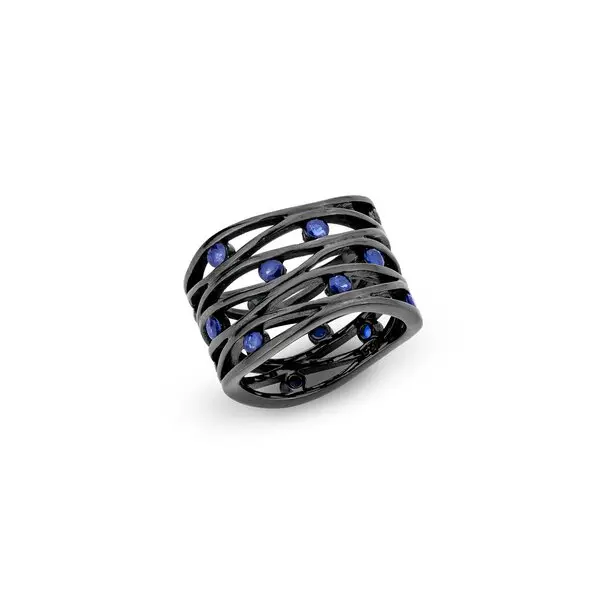 SALLY SKOUFIS Black Rhodium Ring With Sapphires - Black/blue