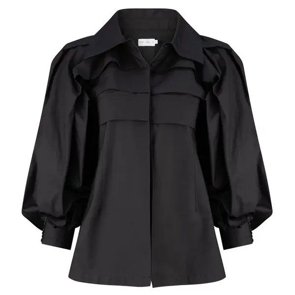 DREF Cotton Shirt With Pleated Balloon Sleeves - Black