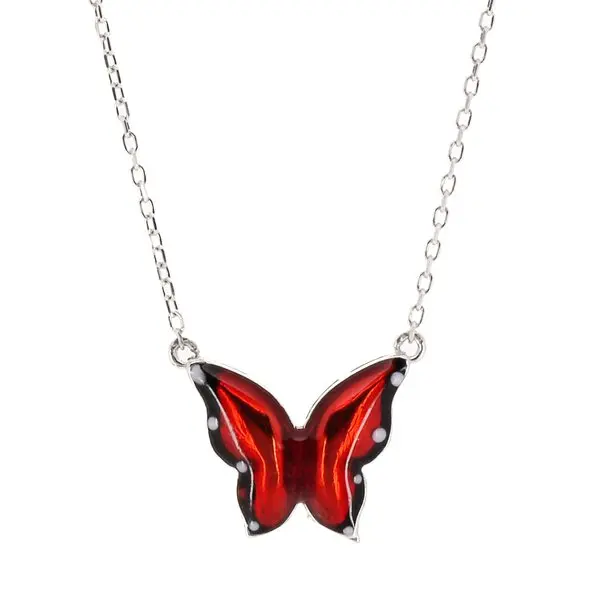 EBRU JEWELRY Butterfly Necklace - Red/silver