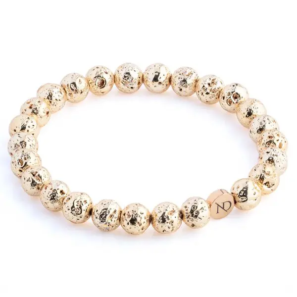 N'DAMUS LONDON Plated Lava Stone Bead Bracelet - Gold