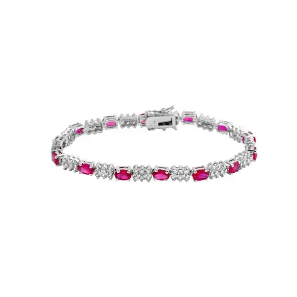 GENEVIVE Sterling Silver Sapphire And Cubic Zirconia Bracelet - Red