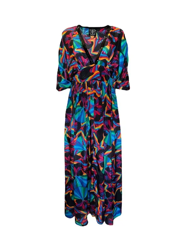 ANY OLD IRON Rainbow Skull Kaftan Dress - Black/red
