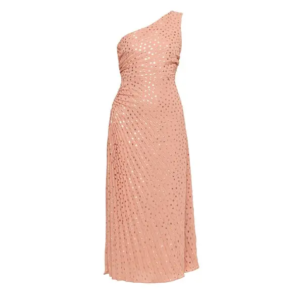 NISSA Metallic Dot Pleated Midi Dress