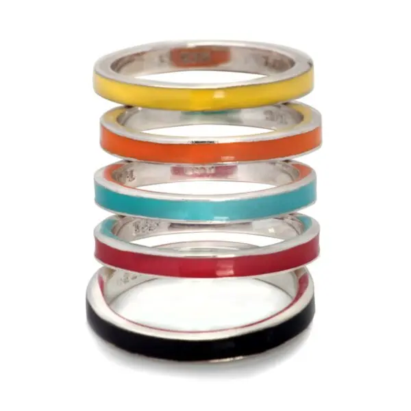 THE JEWELLERY STORE LONDON Stackable Enamel Band Ring - Silver/red