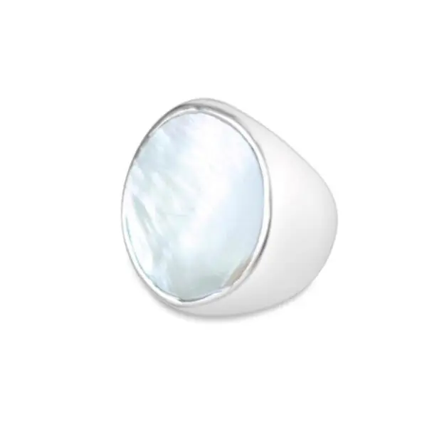 GEM BAZAAR JEWELLERY White Mother Of Pearl Sterling Silver Statement Ring - White/silver