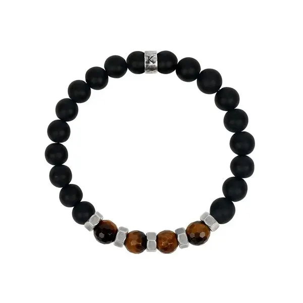 KARMA AND LUCK Bestowed Strength Matte Onyx Bracelet - Brown/silver/black