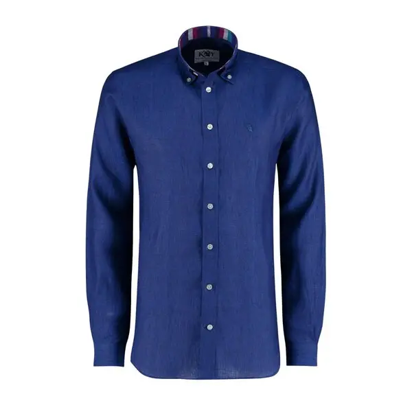 KOY CLOTHING Royal Linen Shirt Button Down Collar - Blue
