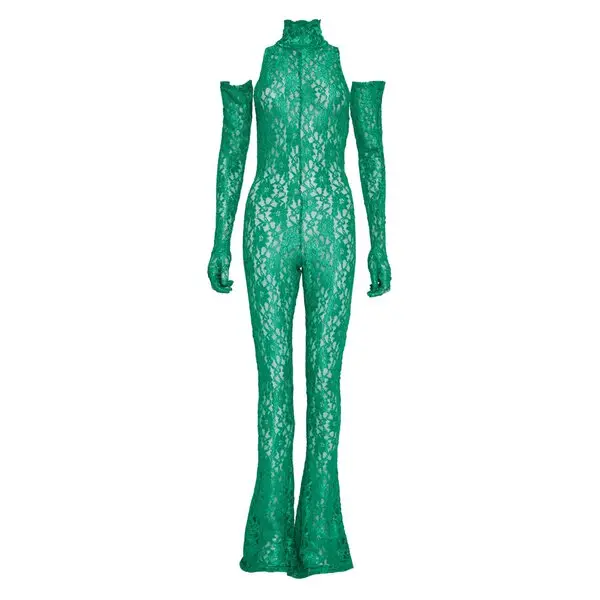 SARAH REGENSBURGER Lace Catsuit With Gloves - Green