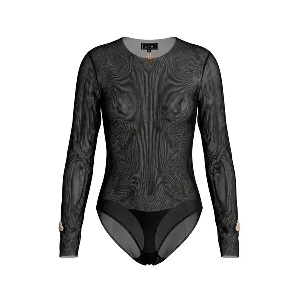 L2R THE LABEL Embellished Mesh Crewneck Bodysuit