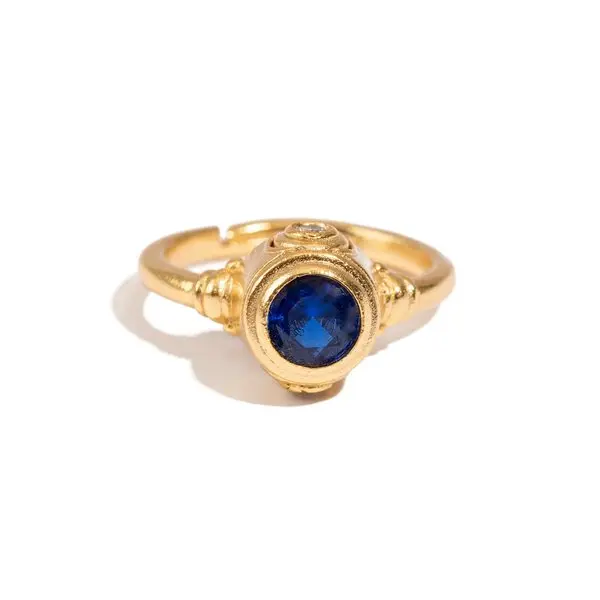 EBRU JEWELRY Sapphire Triple Stone Adjustable Gold Ring - Gold/blue