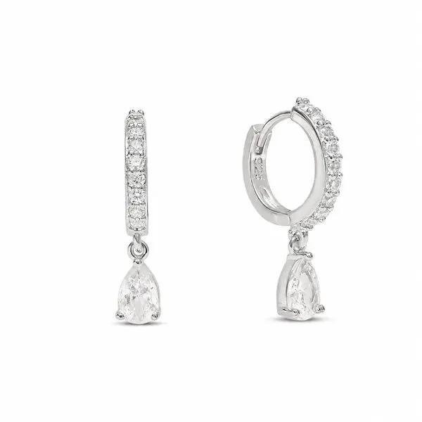 ESTERAH Ella Drop Huggies With Pear-cut Stones - Silver