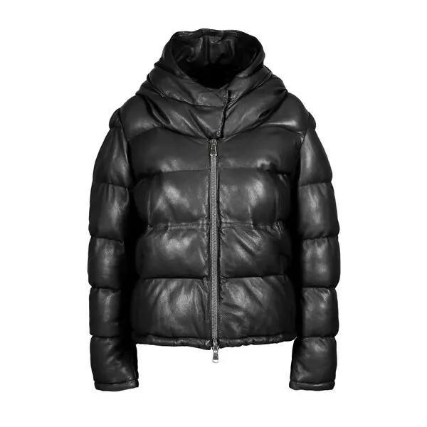FREAKY NATION Leather Puffer Jacket With Hood
