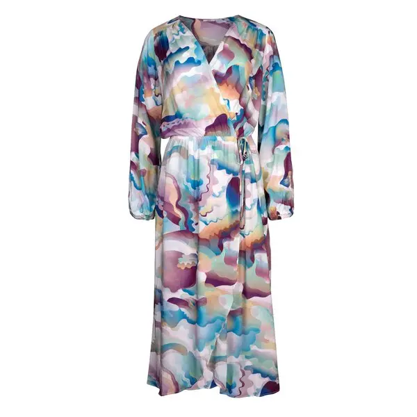 OH!ZUZA NIGHT&DAY Neutrals Echo Lightweight Midi Wrap Dress - Blue