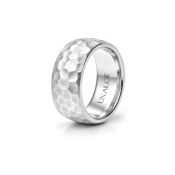 UNALOE Hammered Sterling Domed Wide Band Ring - Silver