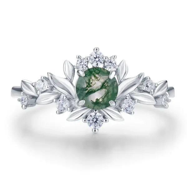 AZURA JEWELRY NEW YORK Blossoms At Sunrise Moss Agate Ring - Silver