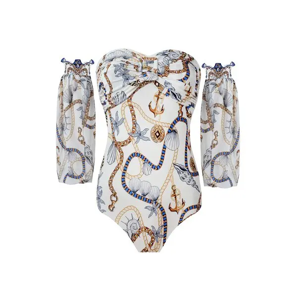 NUR KARAATA Madison Tropezienne Swimsuit With Detachable Sleeves - White