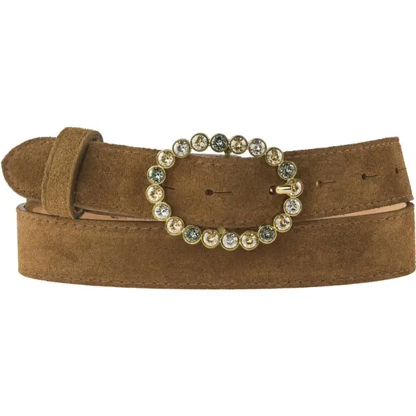 PEACHY BELTS LTD Suede Belt With Diamante Buckle - Brown