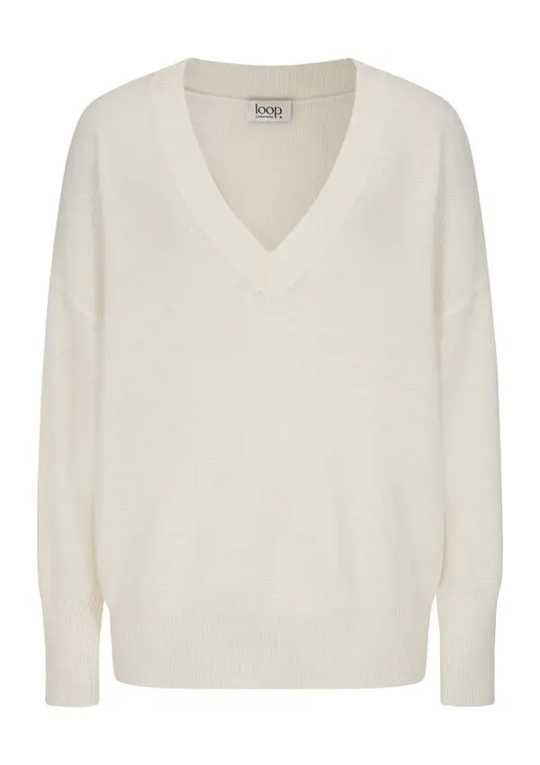 LOOP CASHMERE Relaxed V-neck Cashmere Sweater - White