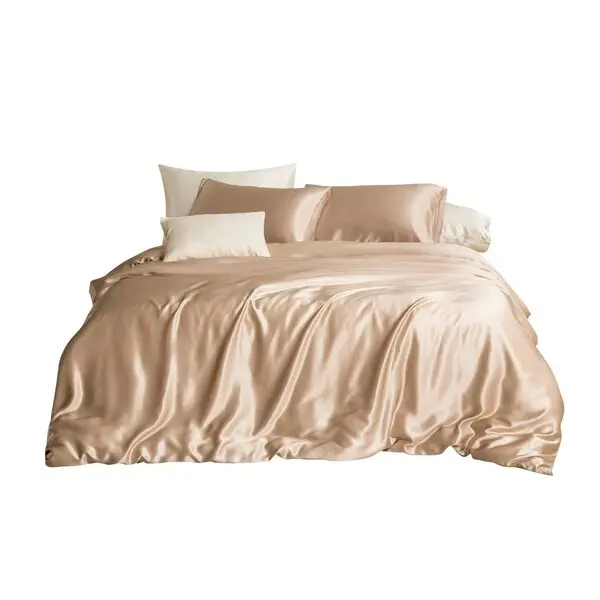 SOFT STROKES SILK Neutrals Pure Mulberry Silk Seamless Four-piece Sheet Set King Beige - Beige/purple