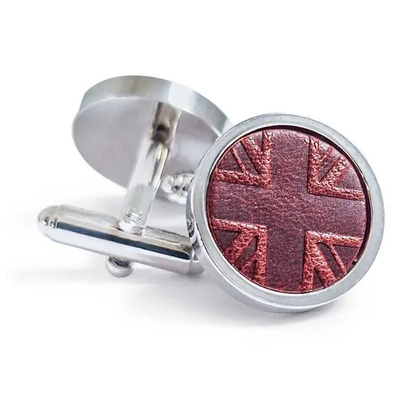 N'DAMUS LONDON Brown / Silver Coronation Regent Chestnut Brown Leather & Rhodium Cufflinks - Brown/silver