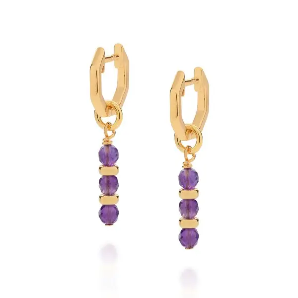 NELLOU JEWELLERY Linear Huggie Birthstone Earrings - Gold/yellow