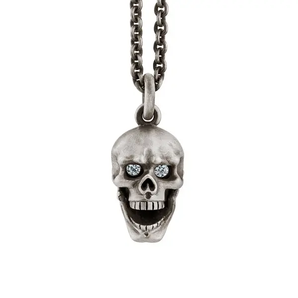 SNAKE BONES Skull Pendant With Diamond Eyes - Silver