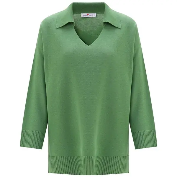 PERALUNA Polo V-neck Knit Pullover - Green