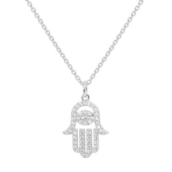 KAMARIA Hamsa Crystal Pendant Necklace - Silver