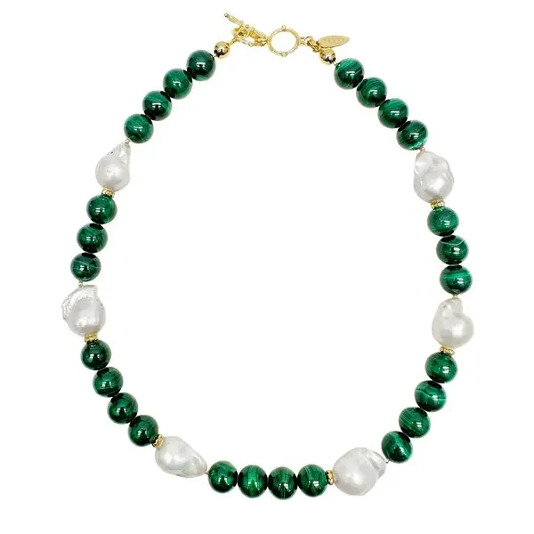 FARRA Baroque Pearl And Malachite Necklace - Green