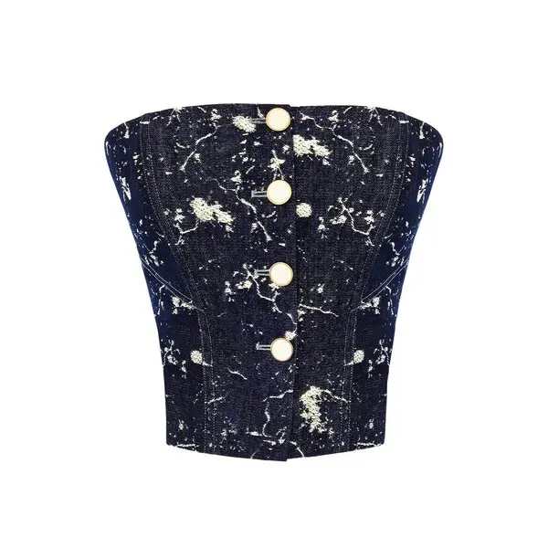 SOLGO ATELIER Laura Embellished Denim Bustier - Blue/white