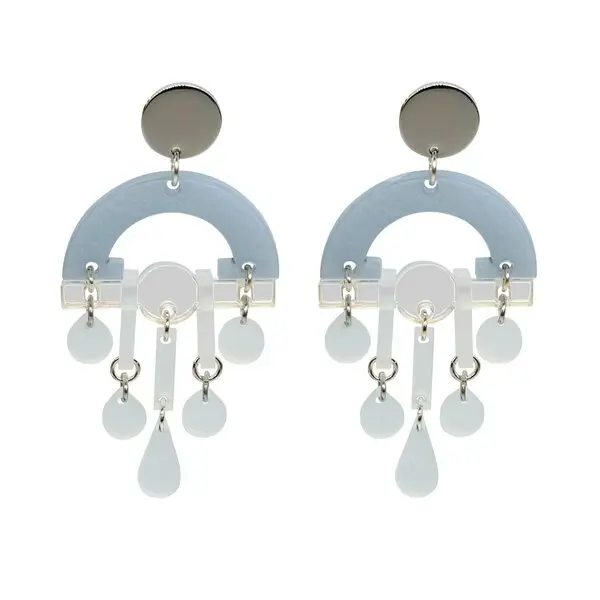 TOOLALLY Art Deco Fan Chandelier Earrings - Blue/white