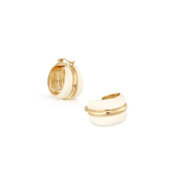 RETRO CHIC White / Gold Ostuni White Hoops Earrings - White/gold