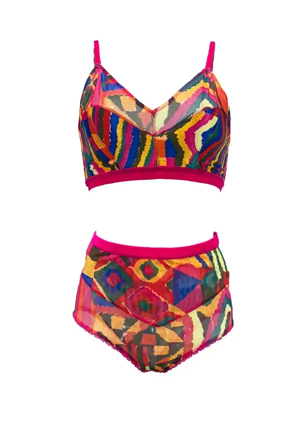 CAROL COELHO Cuzco Print Mesh & Satin Bralette - Yellow