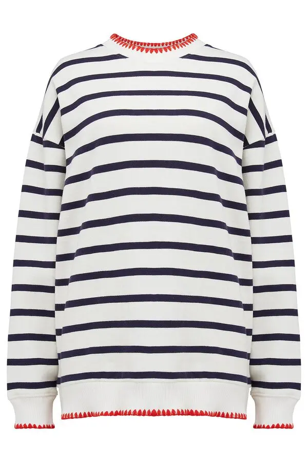 SUGARHILL BRIGHTON Noah Striped Sweatshirt With Embroidery - Blue/white