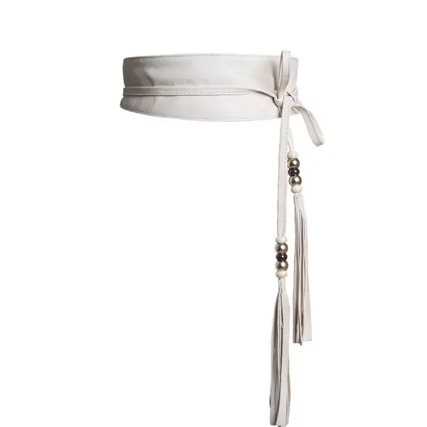 JUAN-JO Off Leather Obi Belt With Tassels - White