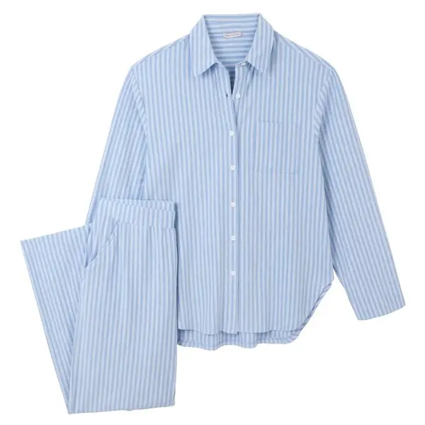 MAMU DREAM Pale Striped Brushed Organic Cotton Pyjama Set - Blue