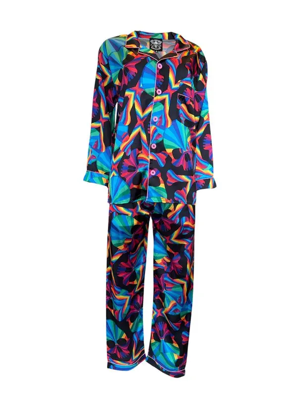 ANY OLD IRON Black / Red Multicolor Rainbow Skull Pajamas - Black/red