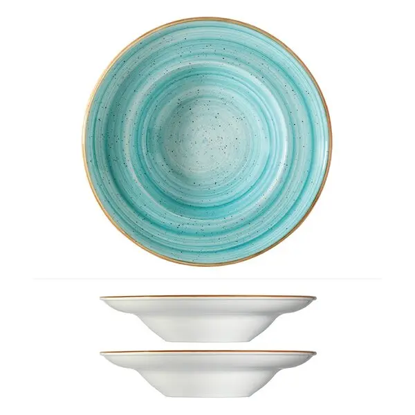TURGLA HOME Aqua Round Porcelain Pasta Bowl Set Of Two - Blue
