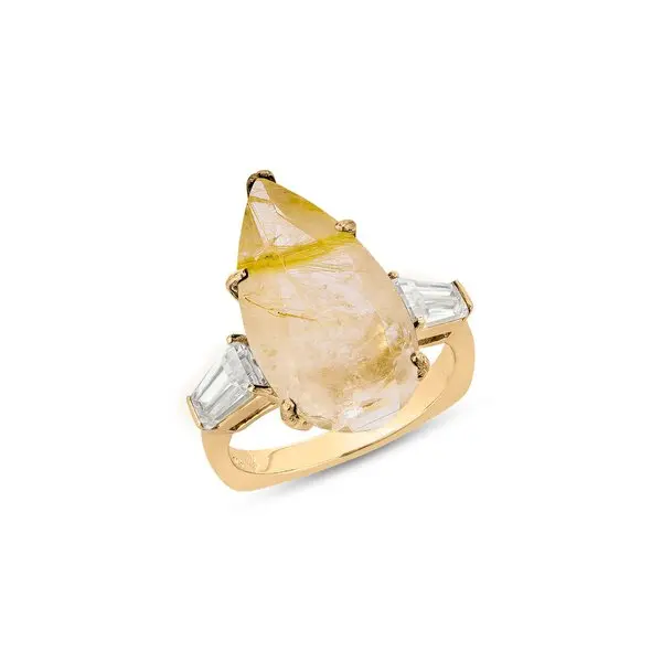 SALLY SKOUFIS Visionary Ring With Gold Rutilated Quartz And Diamonds In 18k Gold Vermeil - White/gold