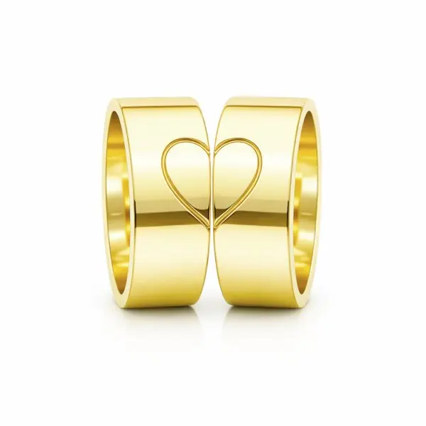 UNALOE Couple Heart Band Rings In Plated Sterling Silver - Gold