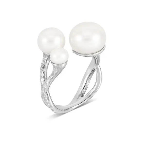 DOWER & HALL Triple Luna Pearl Ring - Silver