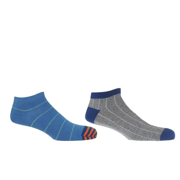 PEPER HAROW - MADE IN ENGLAND Thin Stripe And Dash Trainer Socks Bundle - Blue/gray